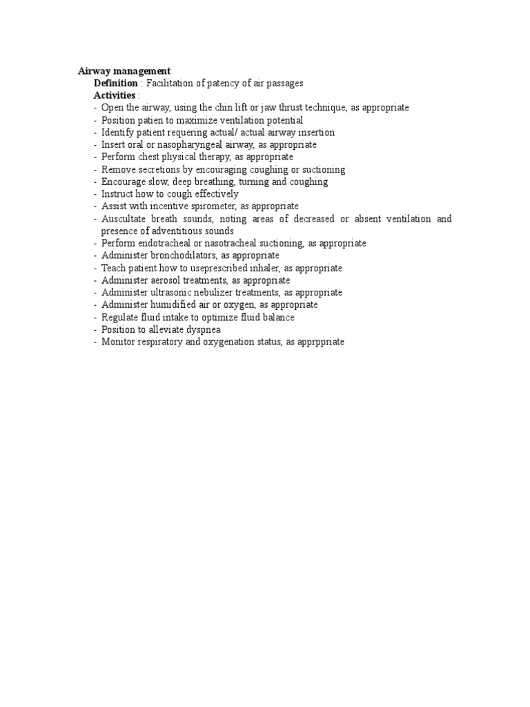 Airway Management Definition: Facilitation of Patency of Air Passages ...