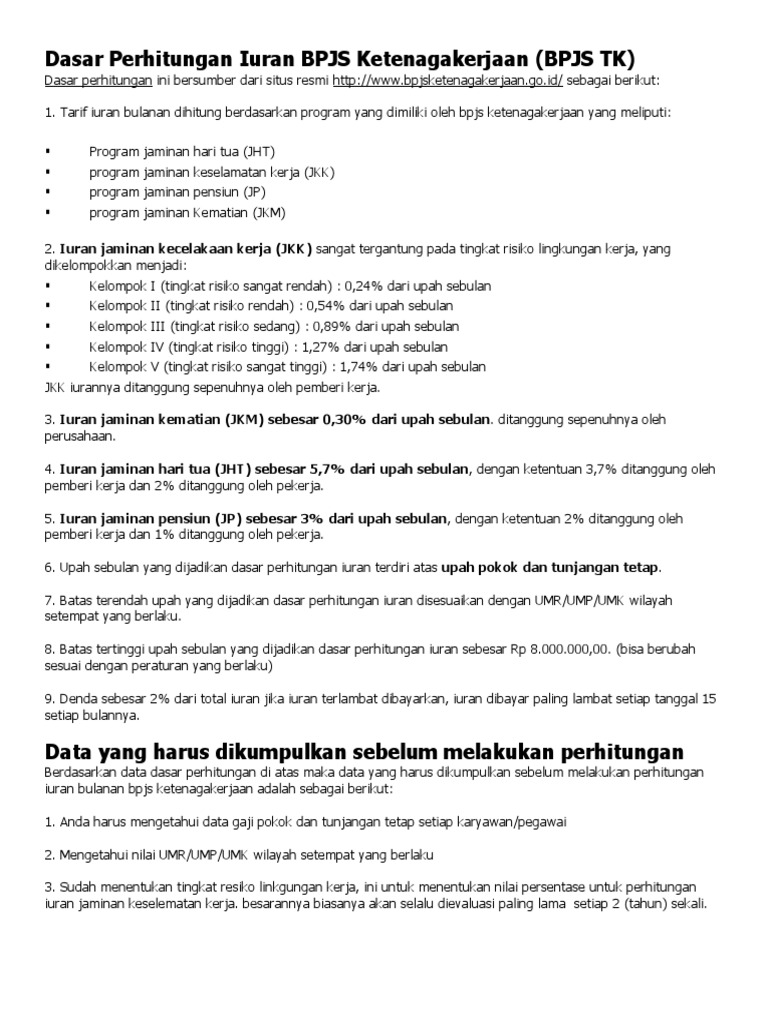 Perhitungan Iuran BPJS Ketenagakerjaan | PDF