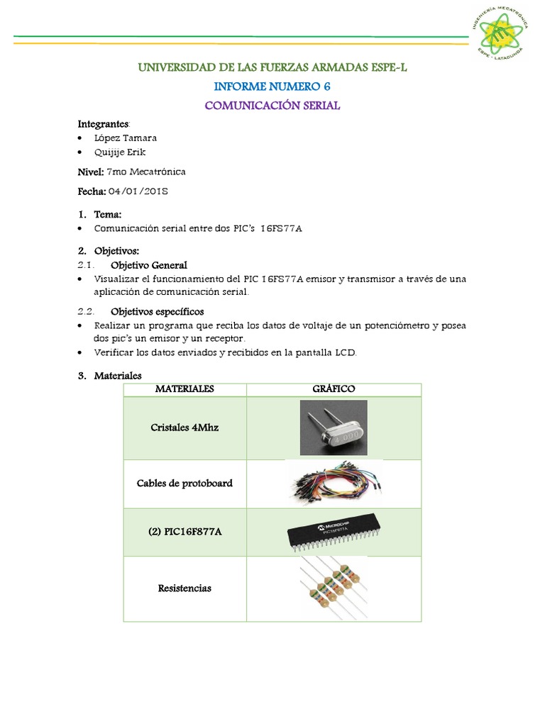 Comunicacion Serial 2PIC-InFORME | PDF | Ingenieria Eléctrica | Datos de computadora