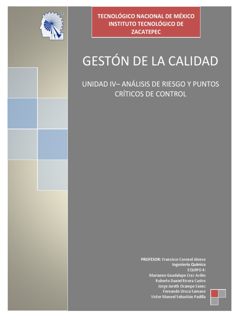 Unidad IV - Análisis de Riesgo y Puntos Críticos de Control | Descargar gratis PDF | Análisis de ...