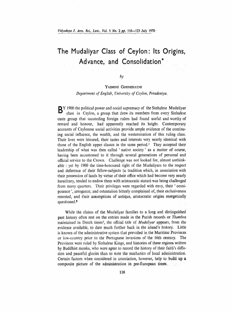 The Mudaliyar Class of Ceylon | PDF