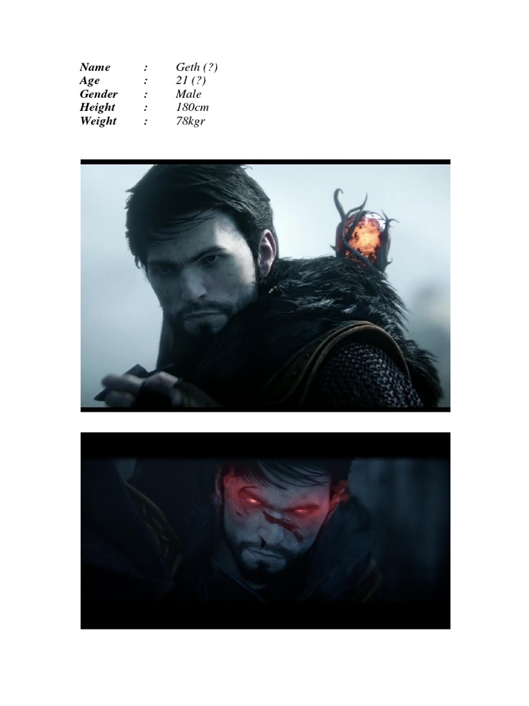 Name: Age: Gender: Height: Weight:: Geth (?) 21 (?) Male 180cm 78kgr ...