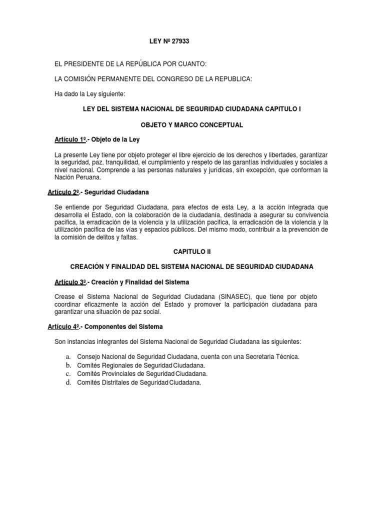 Ley 27933 y Su Reglamento | Descargar gratis PDF | Consejo de seguridad ...