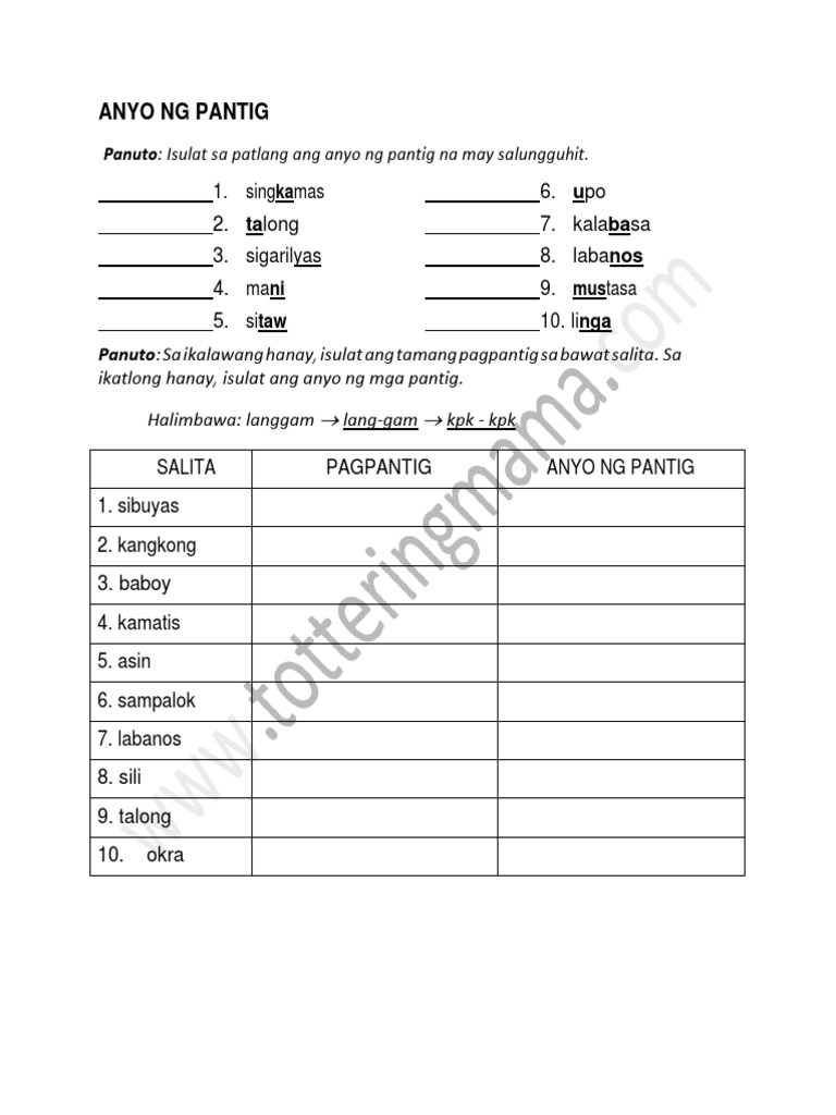 Montessori Lesson Filipino Pormasyon Ng Pantig Worksheet, 52% OFF