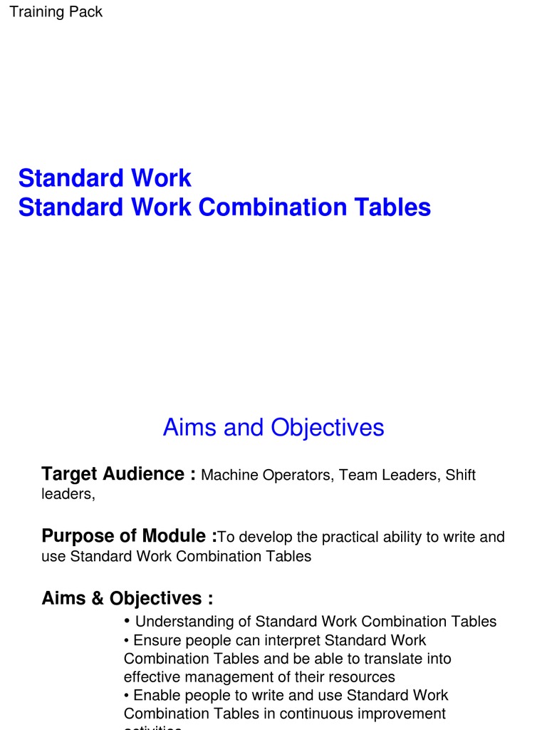 Standard Work Combination Tables Guide | PDF | Machines | Engineering