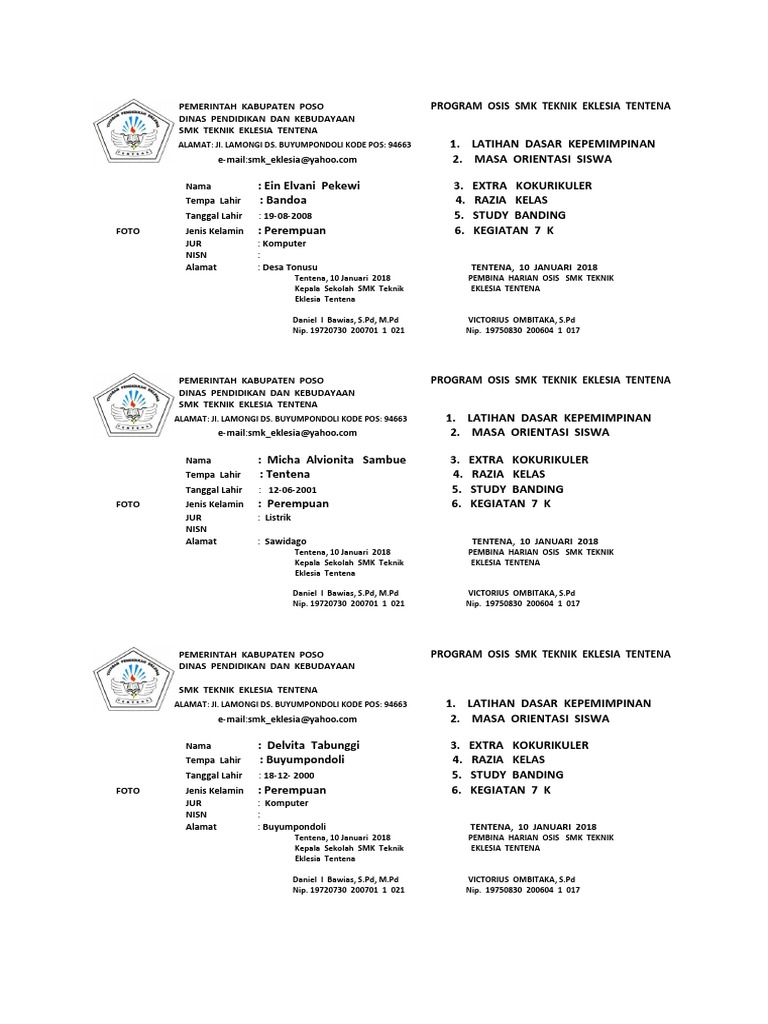 Blangko Kosong Kartu Pelajar | PDF