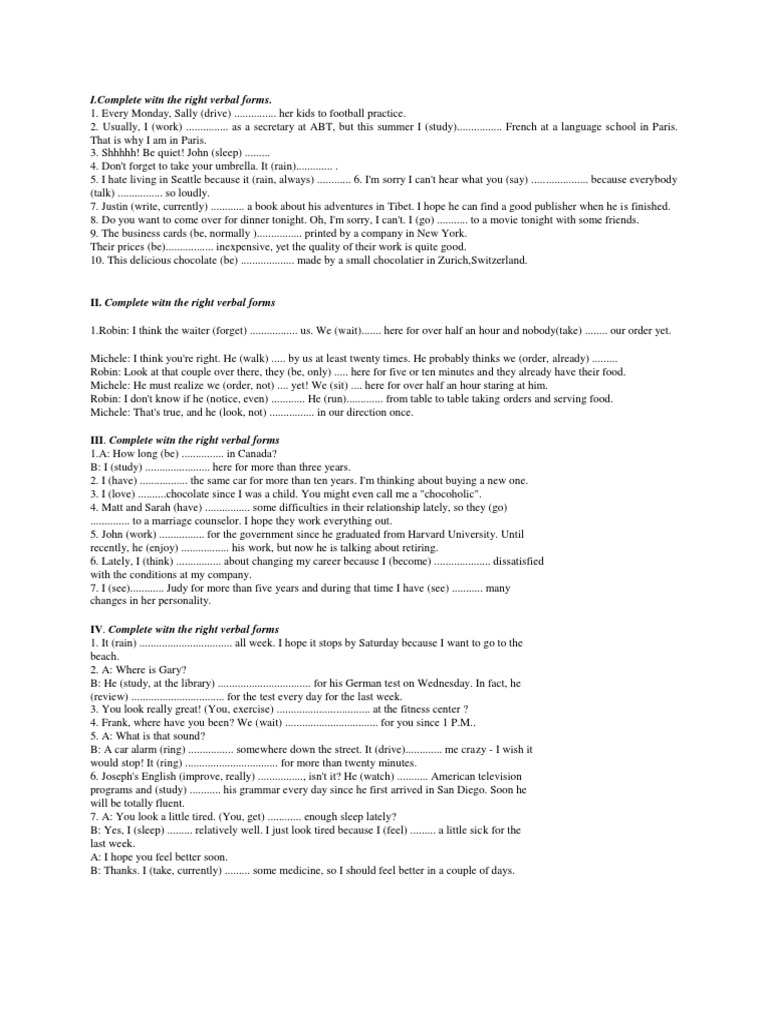 II. Complete Witn The Right Verbal Forms | PDF | Leisure