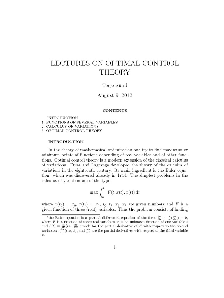 Controltheory PDF | PDF | Calculus Of Variations | Maxima And Minima