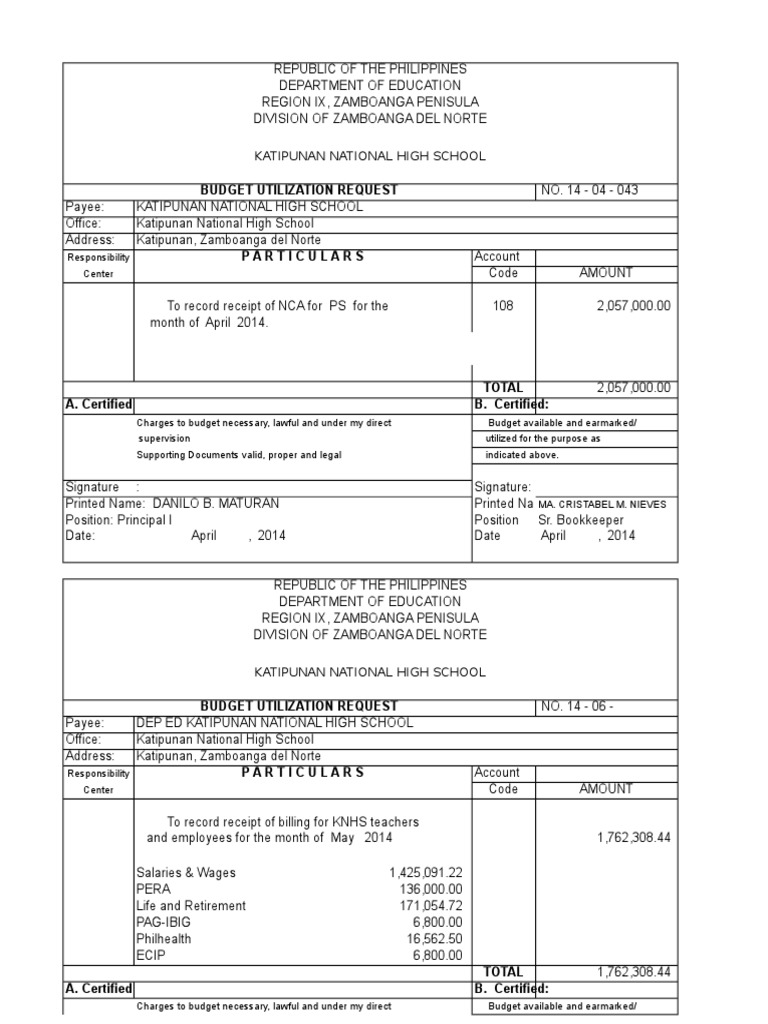 Budget Utilization Request | PDF | Payments | Bookkeeping