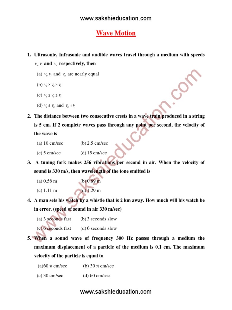 4 Wave Motion Assignment | Download Free PDF | Wavelength | Waves