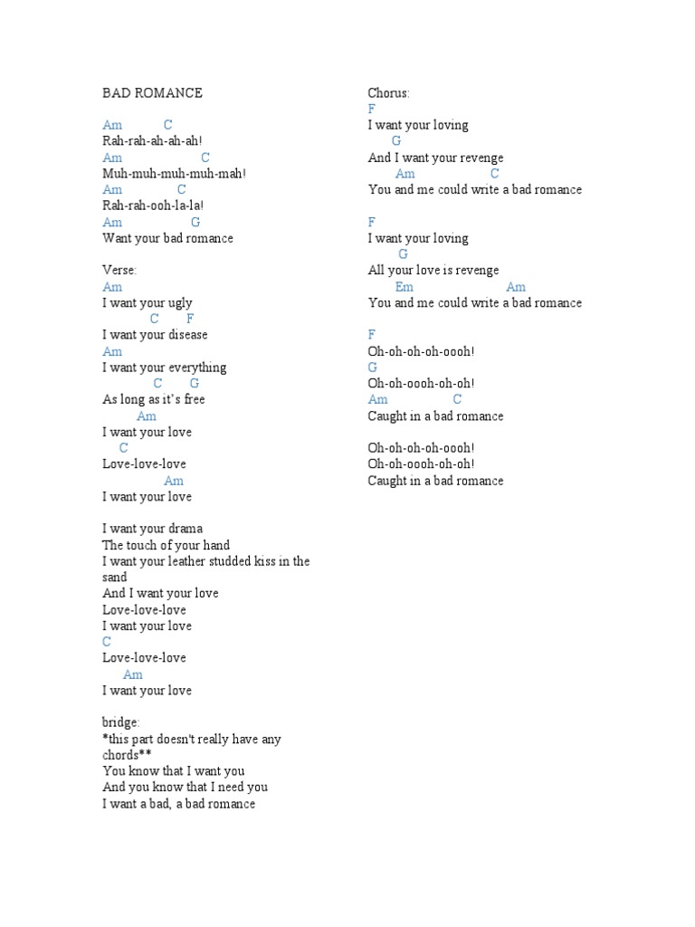 Bad Romance Lyrics and Chords | PDF