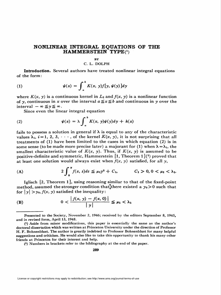Nonlinear Integral Equations of The Hammerstein Type (0 | PDF | Gradient | Continuous Function