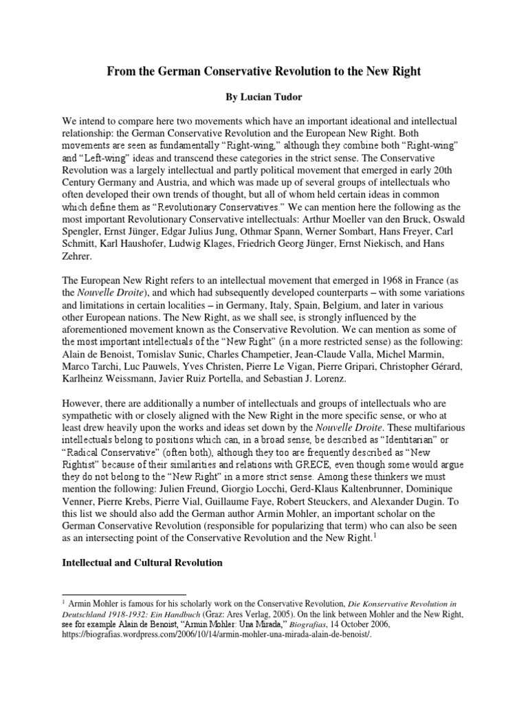 From The German Conservative Revolution To The New Right Tudor1 | PDF ...
