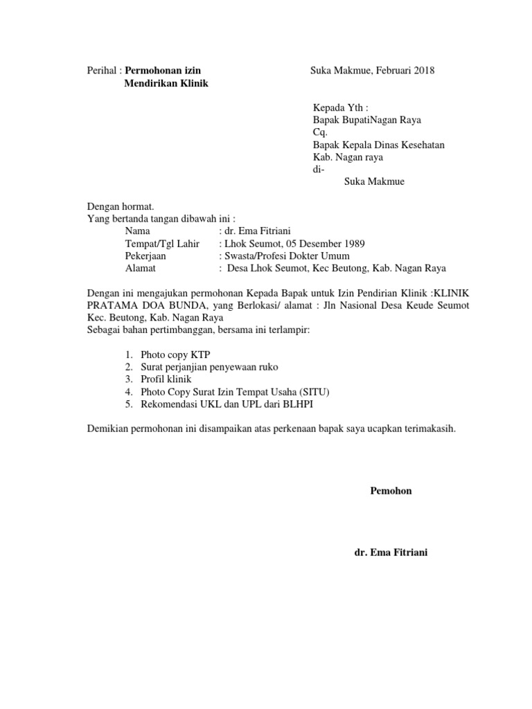Surat Permohonan Izin Mendirikan Klinik Pdf