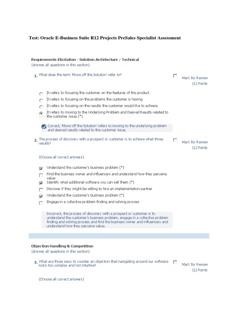 Oracle E Business Suite R12 Projects Presales Specialist Assessment Pdf Software As A