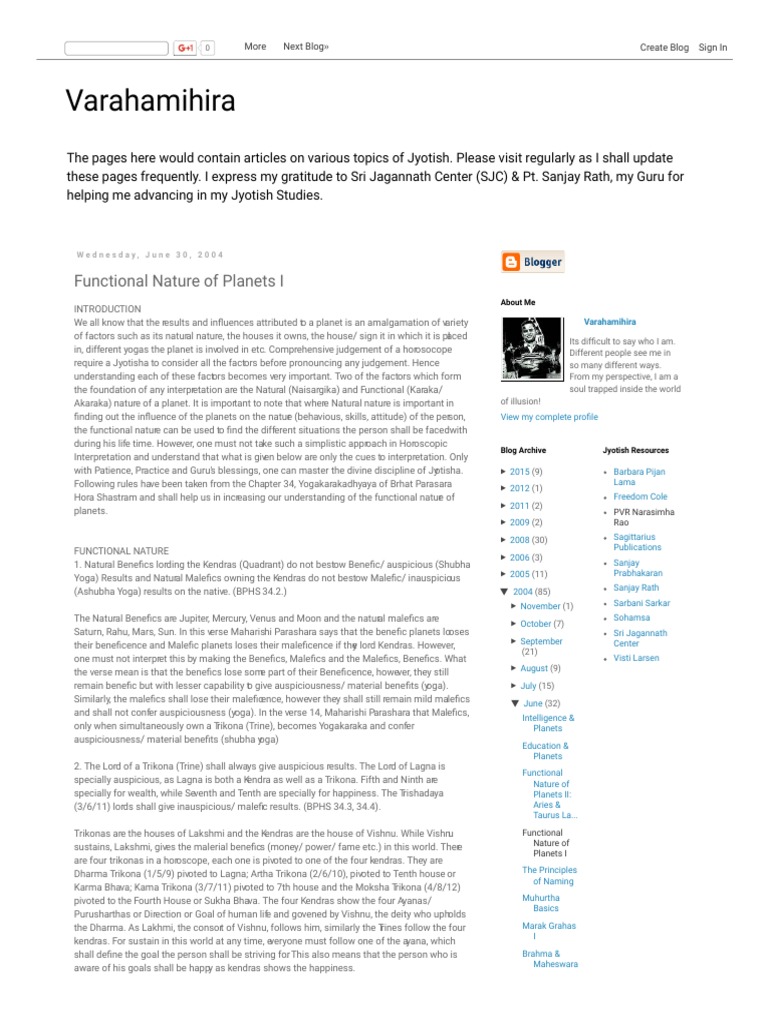 Varahamihira: Functional Nature of Planets I | PDF | Hindu Astrology ...