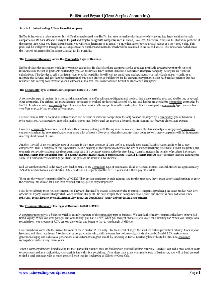 Clean Surplus Article4 | PDF | Book Value | Stocks