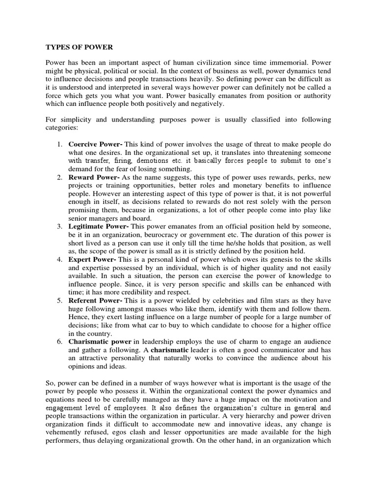 Types of Power | PDF | Diversity (Business) | Strategic Management