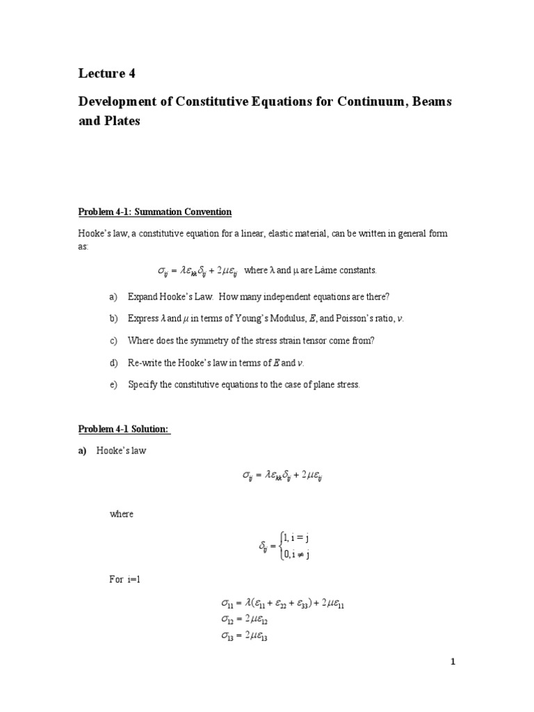 Development of Constitutive Equations For Continuum, Beams and Plates ...