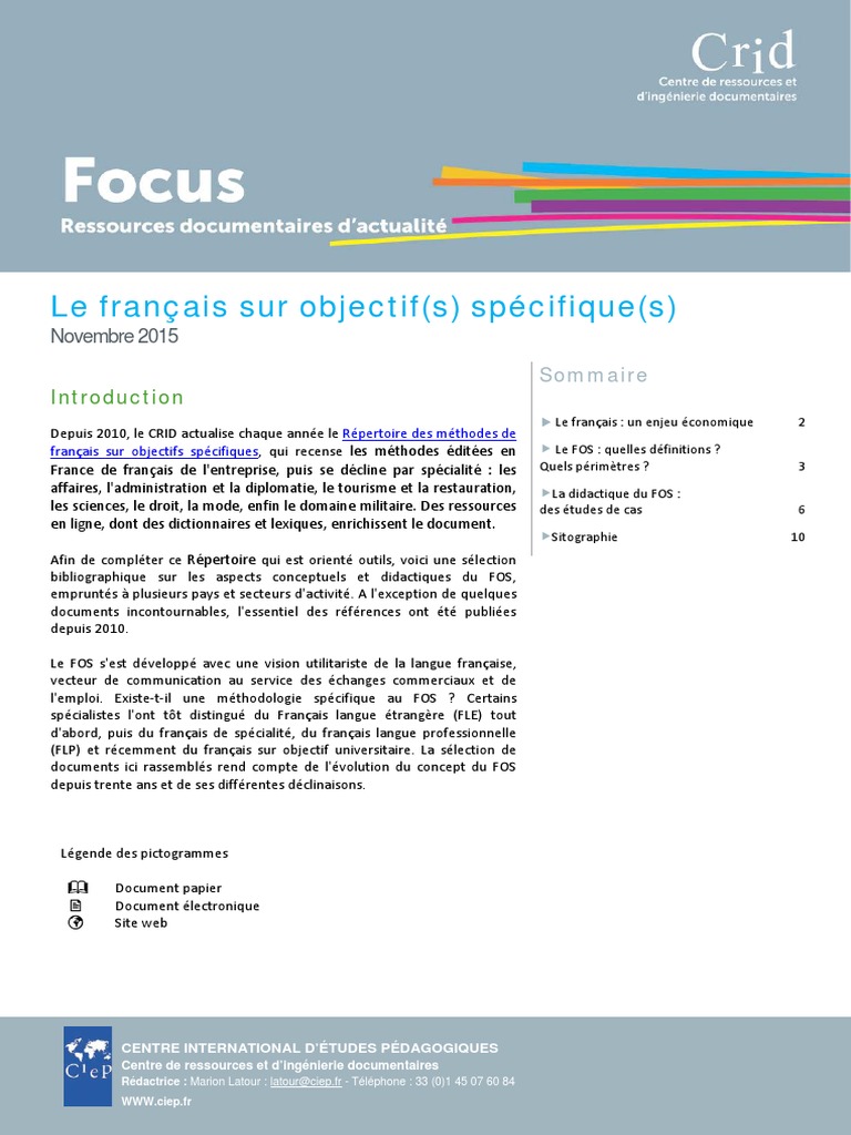 Focus Francais Sur Objectif Specifique | PDF | la Francophonie | Langue ...