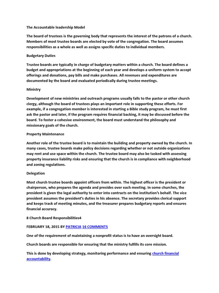 The Role of The Board - Accountable Leadership Model | PDF | Trustee ...