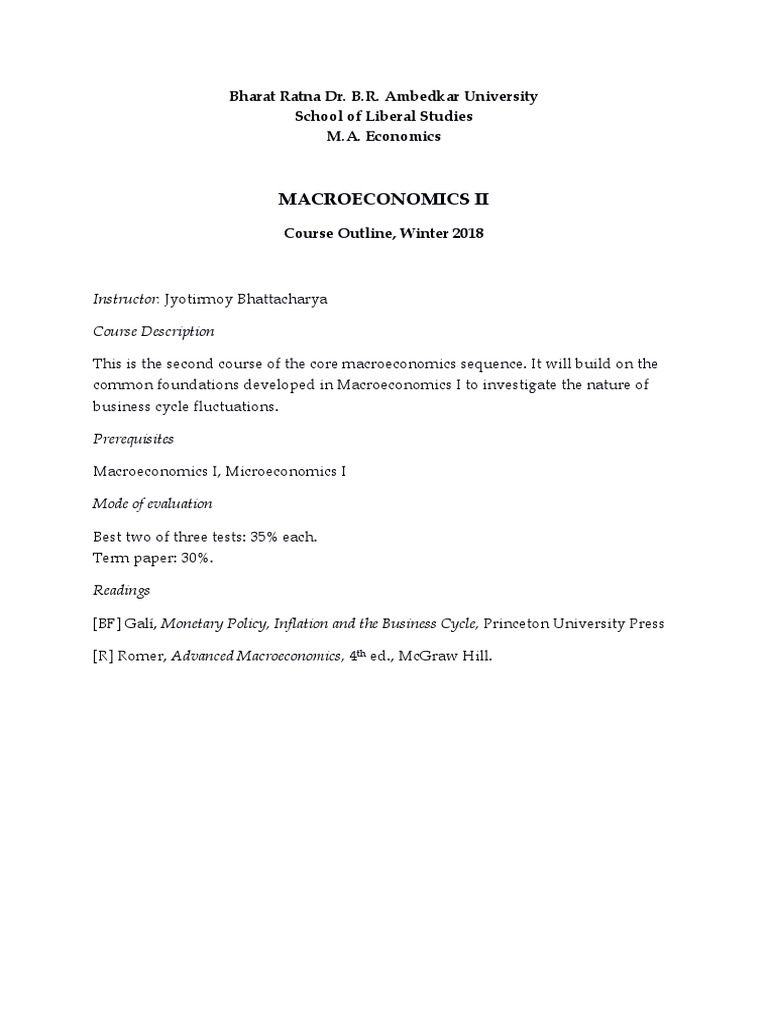 Macroeconomics II Course Outline | PDF | Business Cycle | Macroeconomics