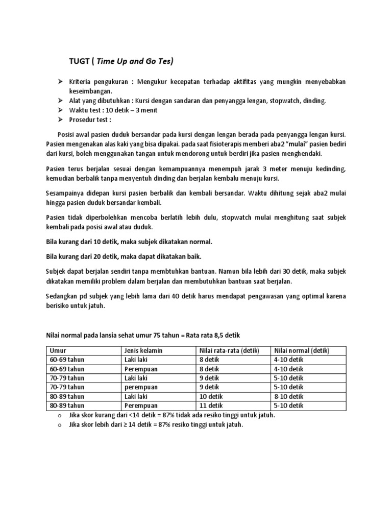 TUGT (Time Up and Go Tes) | PDF