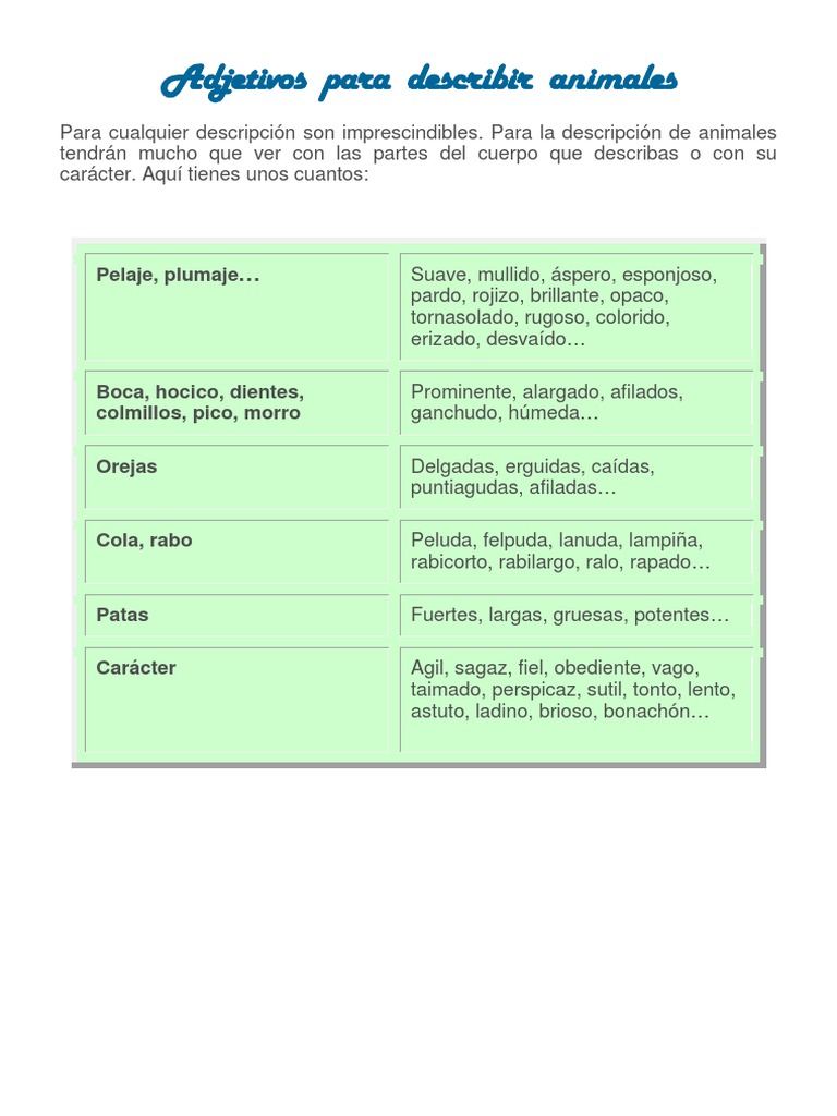 Adjetivos Animales | PDF