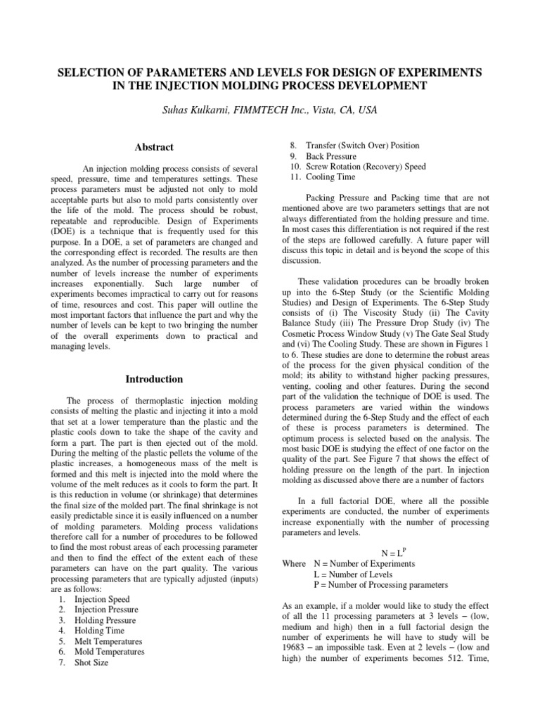 DOE Parameter Selection in Injection Molding | PDF | Technology ...