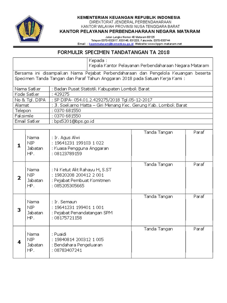 Specimen Tanda Tangan 2018 | PDF | Hukum