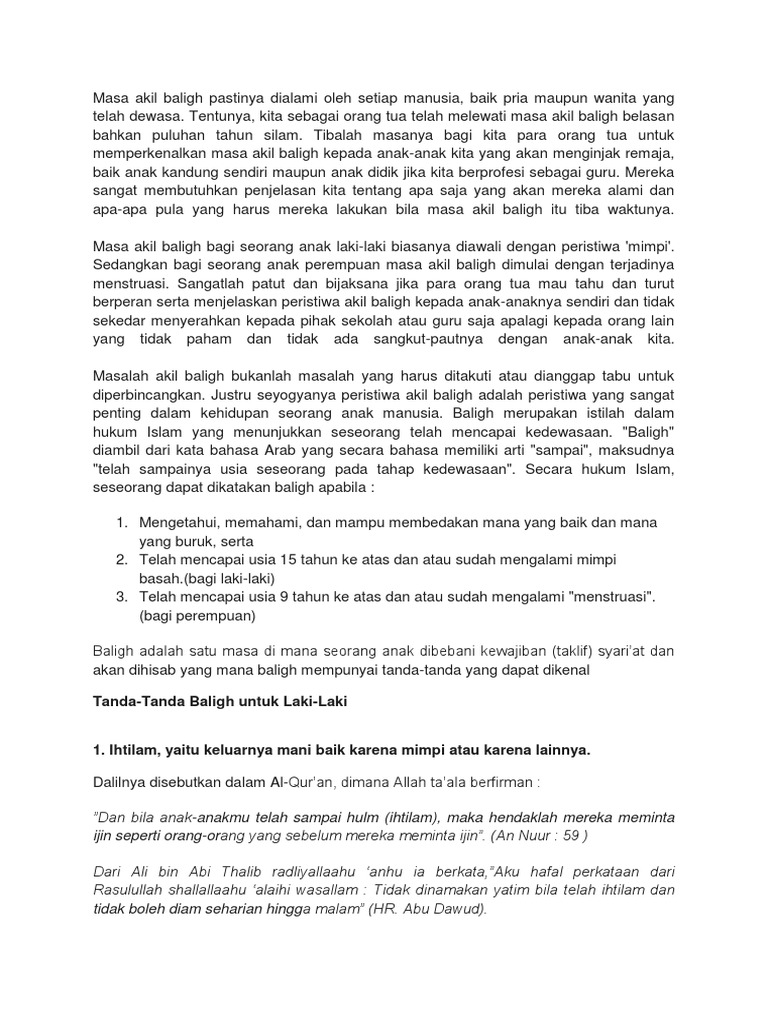 Masa Akil Baligh Pastinya Dialami Oleh Setiap Manusia | PDF