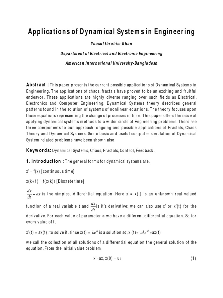 Applications Of Dynamical Systems Pdf Chaos Theory Dynamical System 