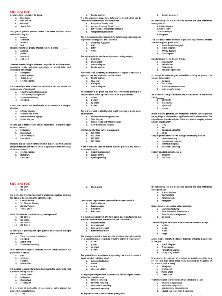SQC-and-IQC | Sampling (Statistics) | Six Sigma