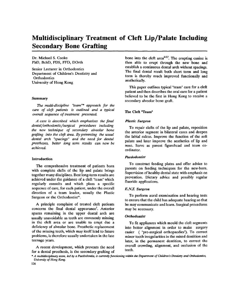 Multidisciplinary Treatment of Cleft Lip/Palate Including Secondary ...