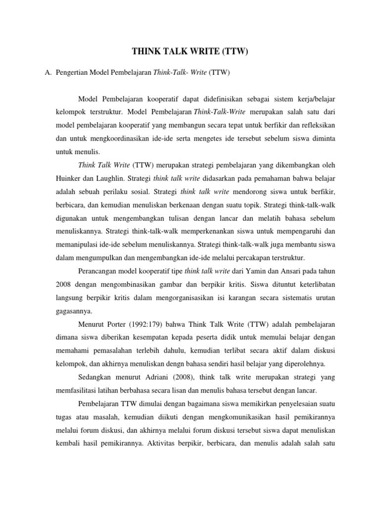 Model Pembelajaran Think Talk Write (TTW) | PDF | Karier & Perkembangan