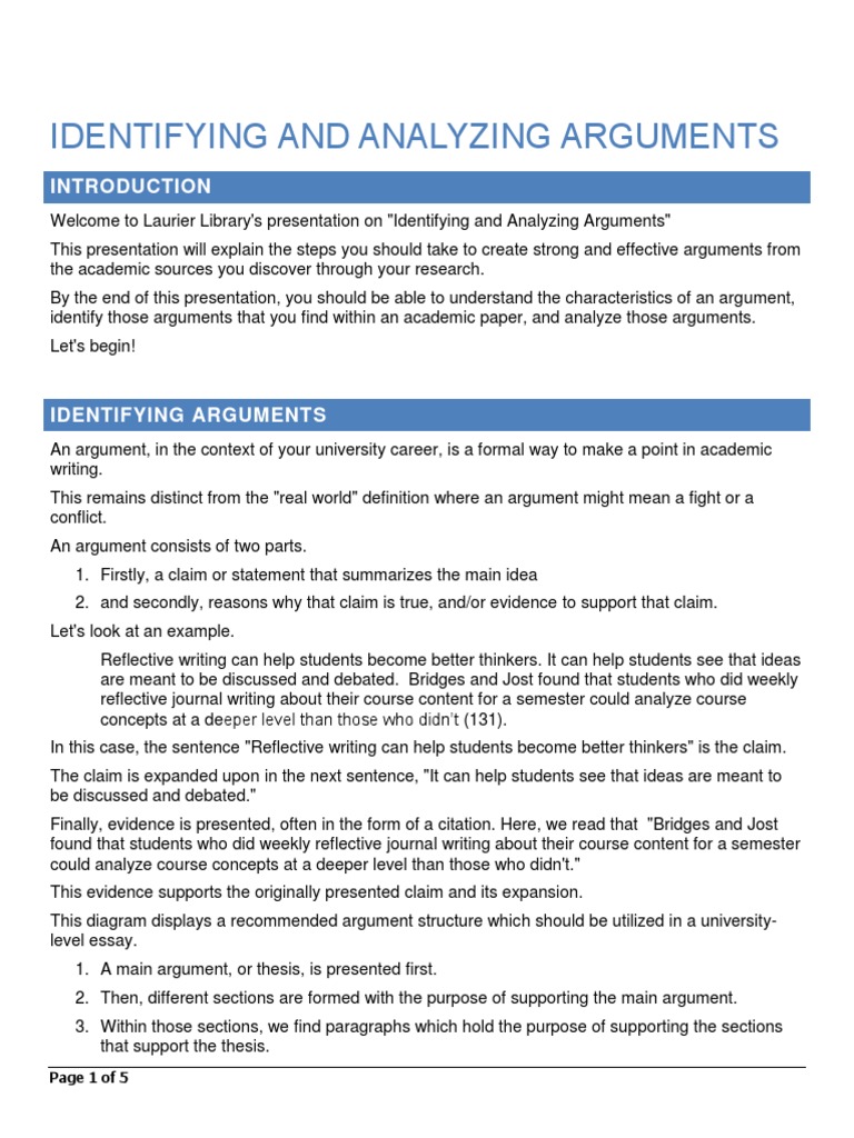 Identifying and Analyzing Arguments: Page 1 of 5 | PDF | Junk Food | Argument