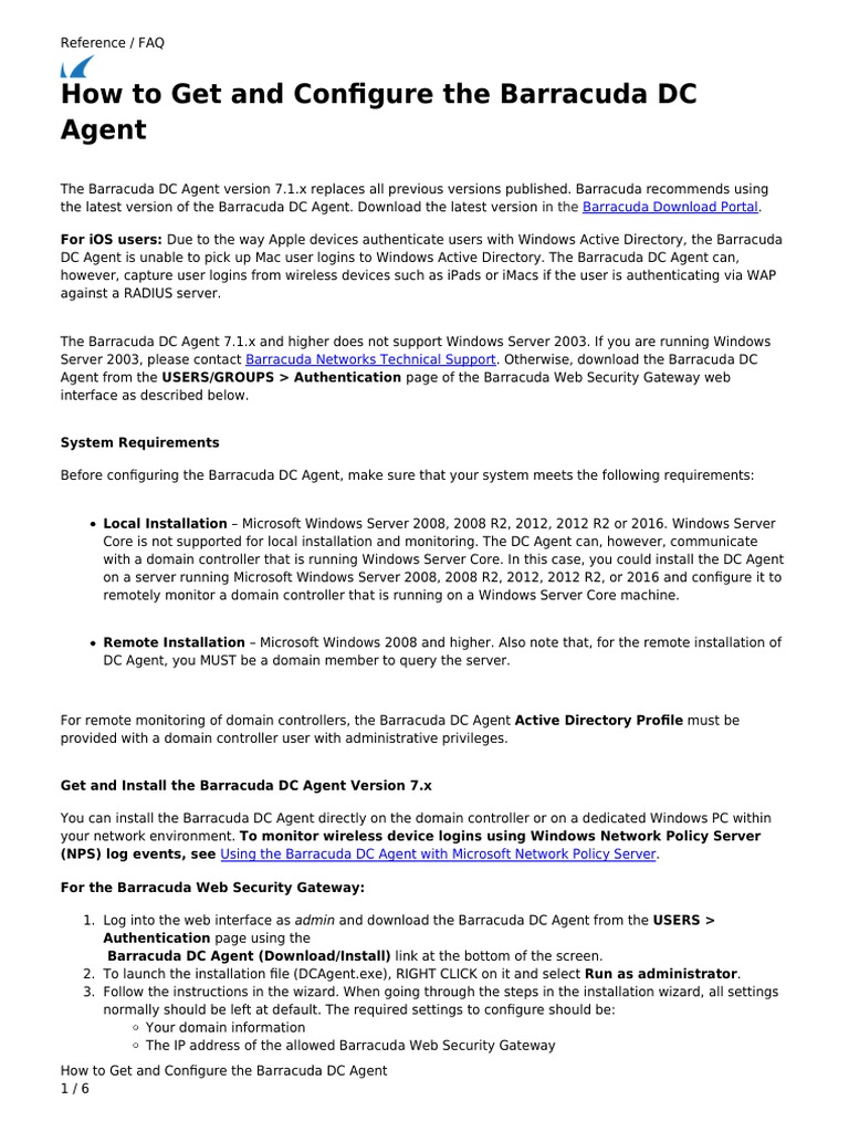 How To Get and Configure The Barracuda DC Agent | PDF | Microsoft ...
