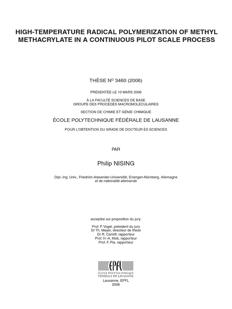 High Temperature Radical Polymerization of Methyl Methacrylate in A ...