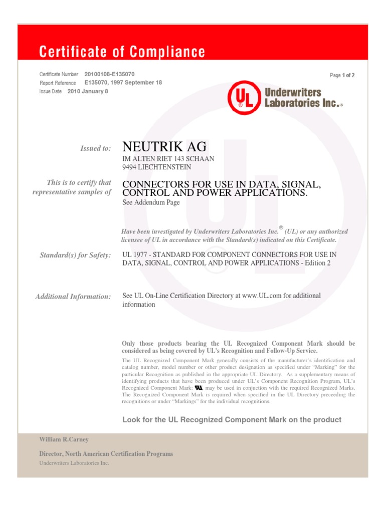 UL Certificate of Compliance | PDF | Computing And Information ...