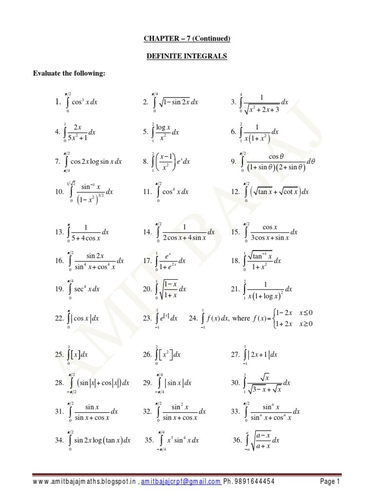 CH 7 Definite Integrals | PDF