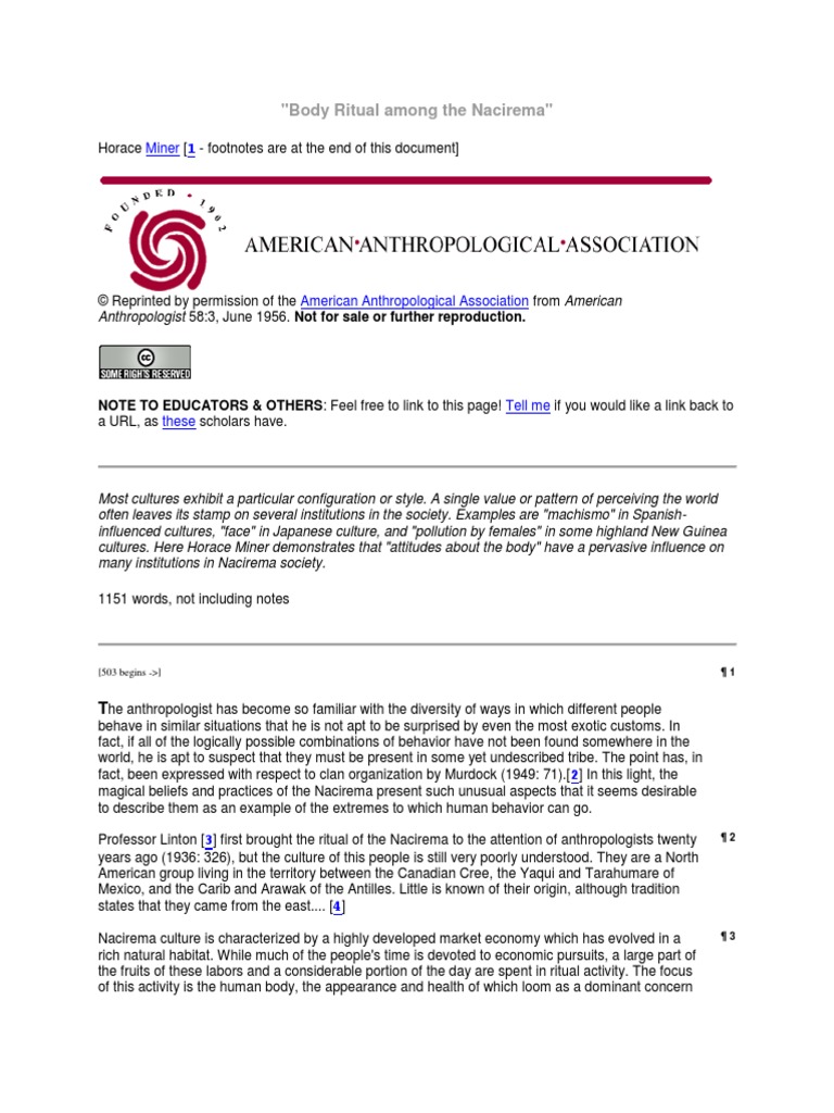 Body Ritual Among The Nacirema | Download Free PDF | Anthropology ...