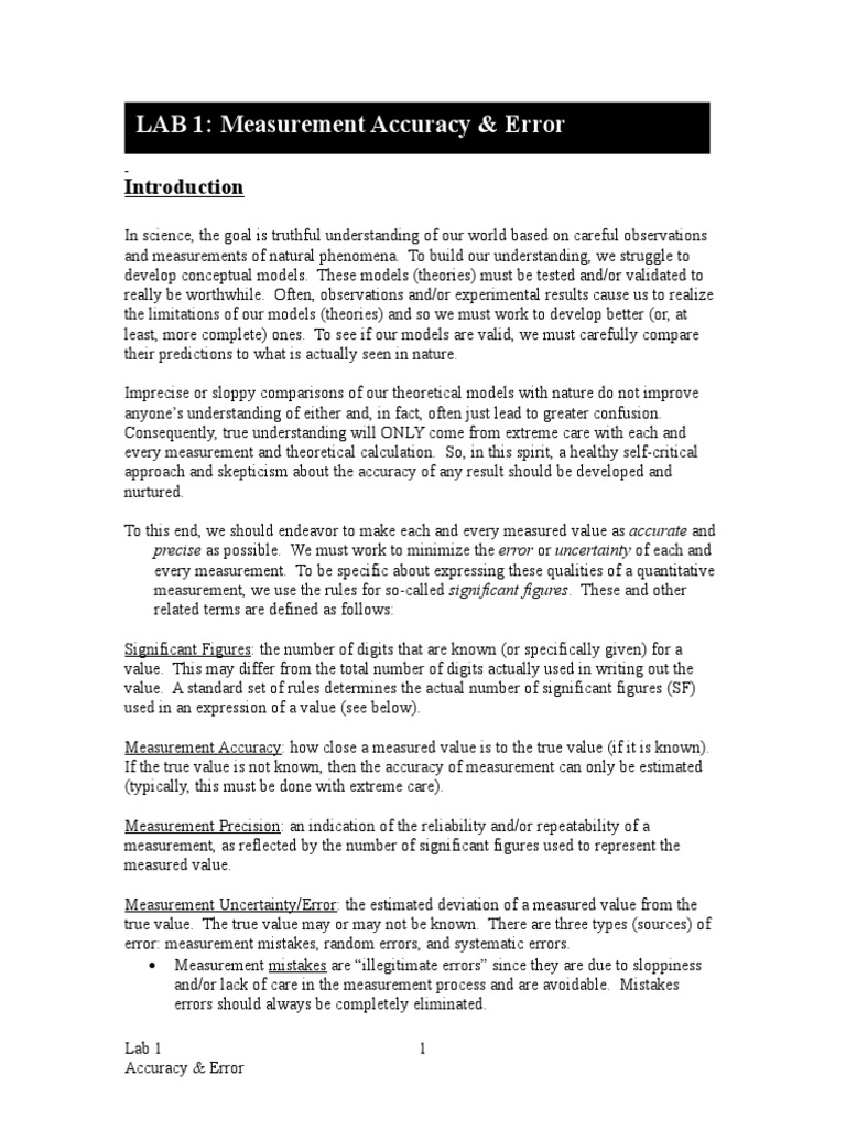 Error and Accuracy | PDF | Accuracy And Precision | Errors And Residuals