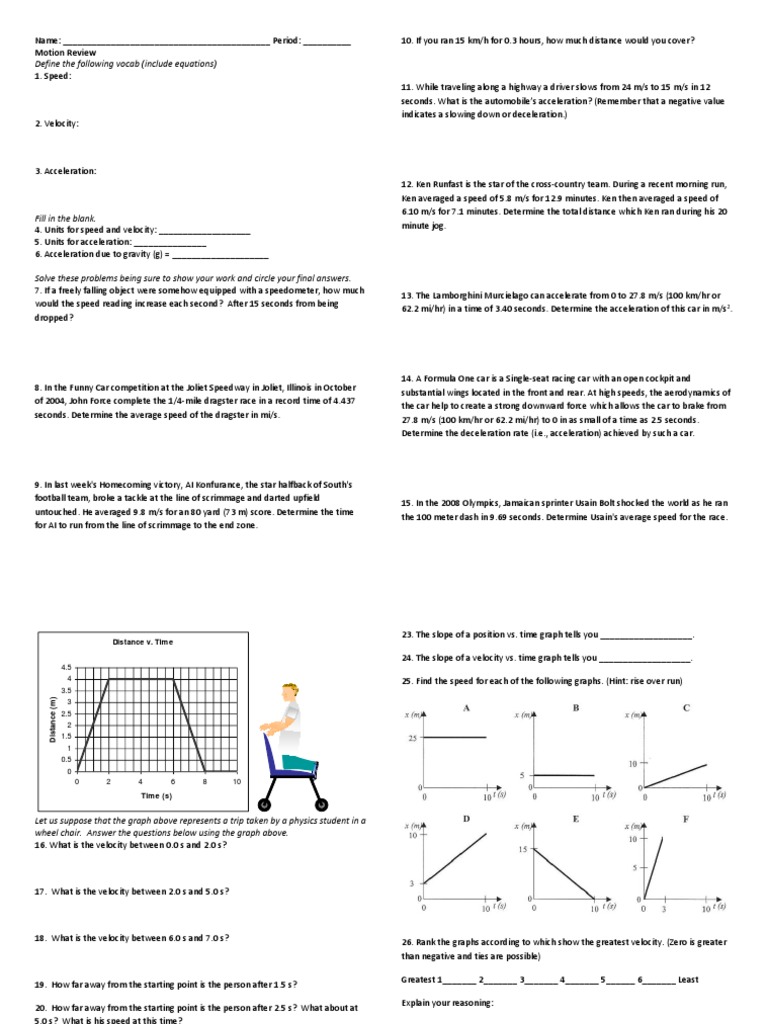 Motion Review Worksheet | PDF | Acceleration | Speed