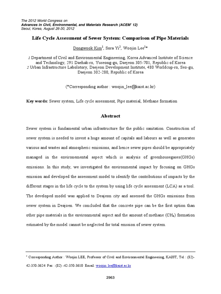 Life Cycle Assessment of Sewer System: Comparison of Pipe Materials ...