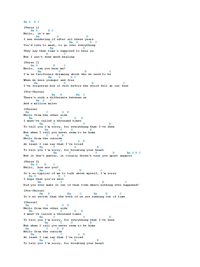 Hello Chord | PDF | Song Structure | Songs