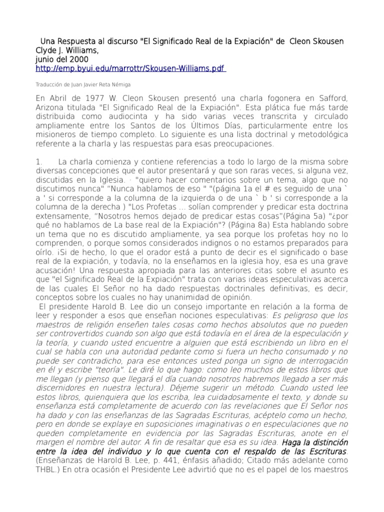 Una Respuesta Al Discurso El Significado Real de La Expiación de Cleon ...