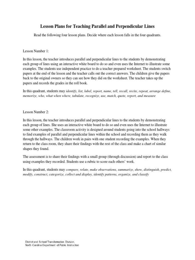 Lesson Plans For Teaching Parallel and Perpendicular Lines | PDF ...