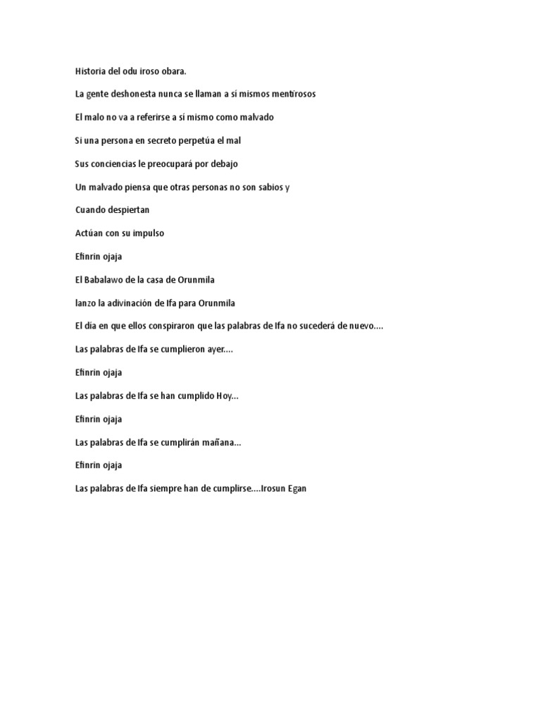 Historia Del Odu Iroso Obara | PDF