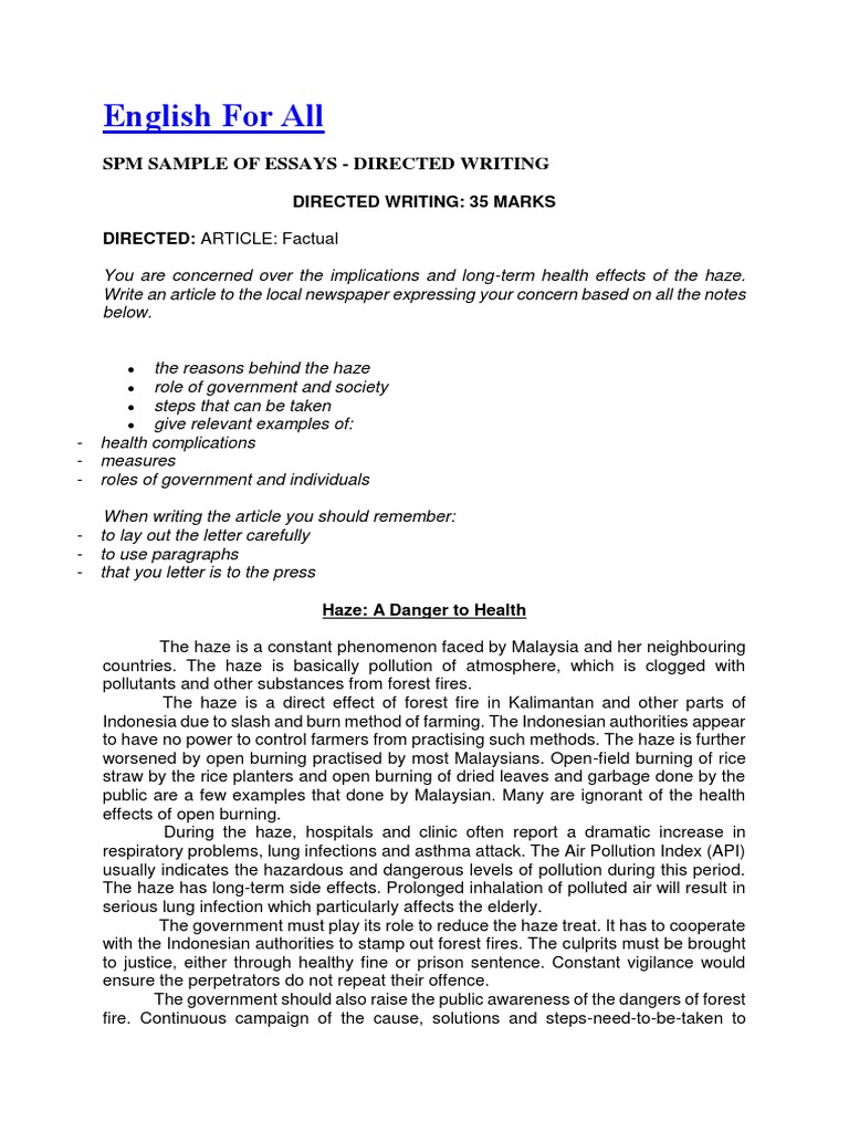 English For All: SPM Sample of Essays - Directed Writing | PDF | Helen ...