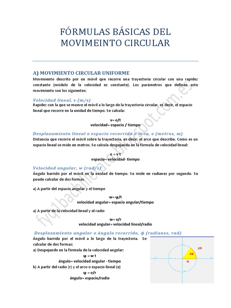 Formulas Basicas Movimeinto Circular | PDF | Velocidad | Movimiento ...